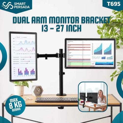 Jual Monitor Dual Arm Stand Bracket Braket Breket Monitor Meja Komputer ...