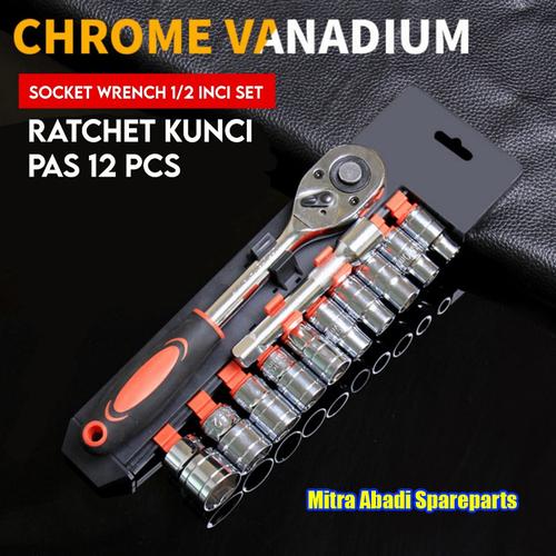 Jual Socket Wrench SET 1/2 INCH - Ratchet Kunci Pas 12 pcs - SET 1/4 ...