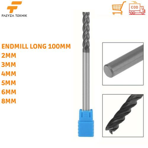 Jual Endmill Carbide 3mm 4mm 5mm 6mm 8mm 4 Flute HRC45 Long 100mm bukan ...