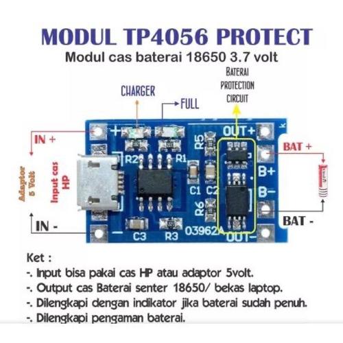 Jual TP4056 Module Charger Micro USB Battery Lithium 18650 Plus ...