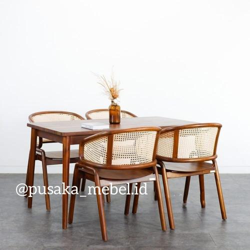 Jual meja makan minimalis 4 kursi rotan kayu jati, set meja makan 4 kursi - Kab. Jepara - pusaka ...
