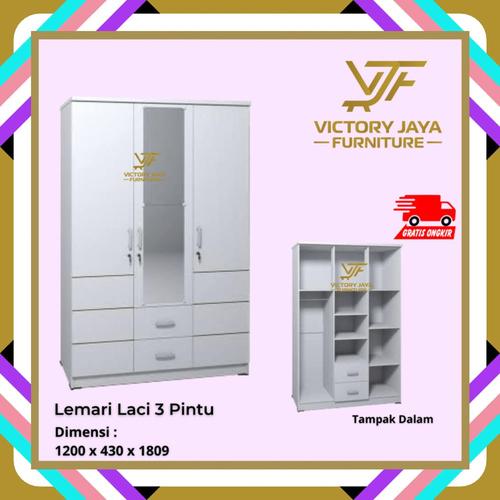 Jual Lemari Pakaian 3 Pintu Pakai Laci Modern Minimalis - Kota ...
