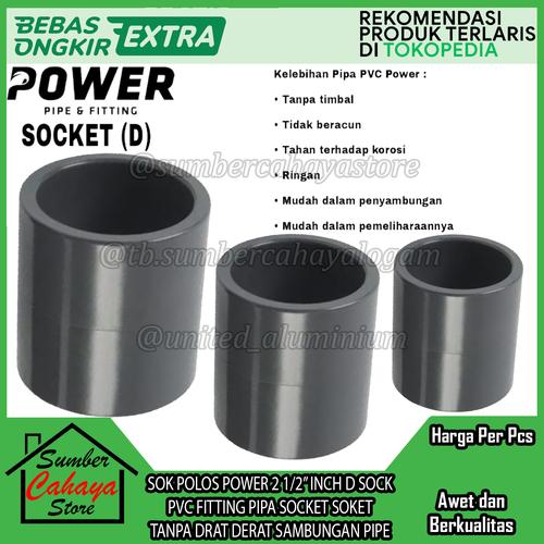 Jual SOCKET SOKET TANPA DRAT SOK POLOS POWER 2 1/2 INCH D PVC FITTING ...