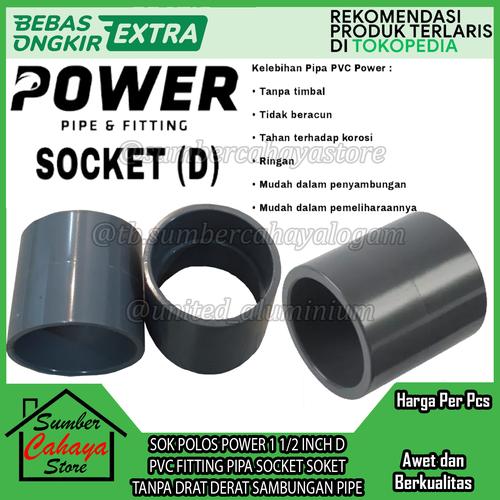 Jual SOK POLOS POWER 1 1/2 INCH D PVC FITTING PIPA SOCKET SOKET TANPA ...