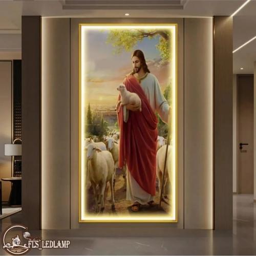 Jual Painting LED _ Yesus Gembala yang Baik _ Frame Gold set ...