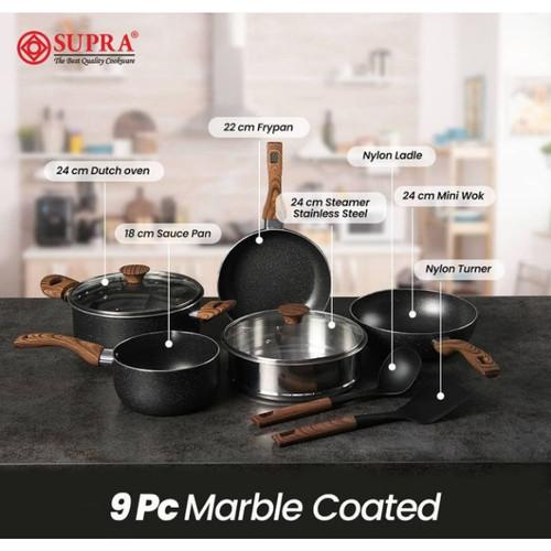 Jual Supra Cookware Set 9 Pcs Black Marble Coated -Panci Set Renata ...