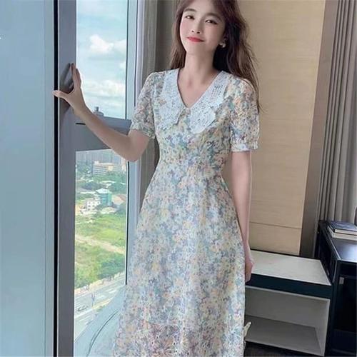 Jual Korea Floral Midi Dress Motif Bunga Summer Fashion Terbaru - Kota ...