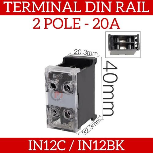 Jual IN12BK Terminal Block Blok Listrik Mounting Din Rail 600V 20A 2 ...