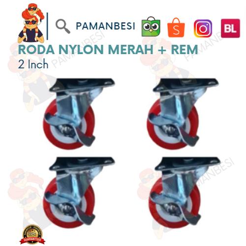Jual Roda nylon merah + rem 2 inch Castor Caster Trolley Troli ...