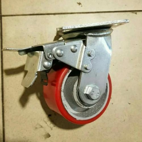 Jual Roda Pu Merah 4inch Heavy Duty (Rem) - Jakarta Barat - Roda sakti ...