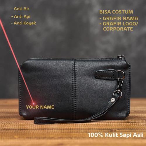 Jual Handbag Tas Tangan Pria Wanita Kulit Sapi Asli Clutch Request Nama ...
