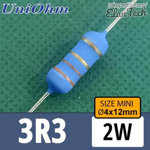 Jual Resistor 3R3 2W UniOhm Metal Oxide 3.3 Ohm Miniature Size 1W ...