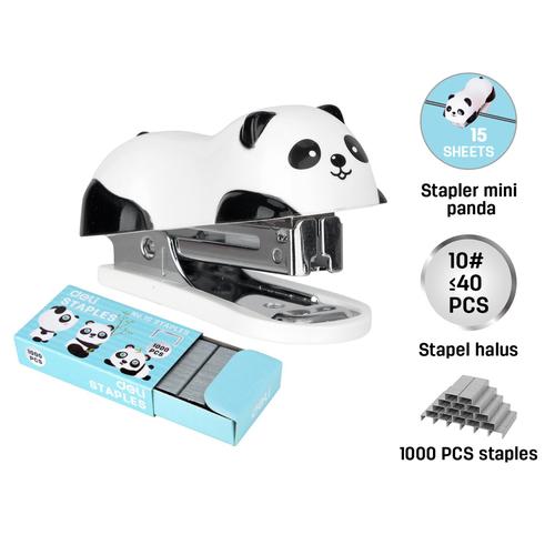 Jual STAPLES STAPLER NO.10 SET MINI PANDA DELI 0453 LUCU HITAM PUTIH ...