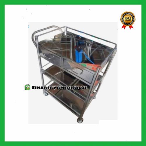 Jual Trolly instrumen 3 rak+laci/troli instrumen/troli instrumen ...