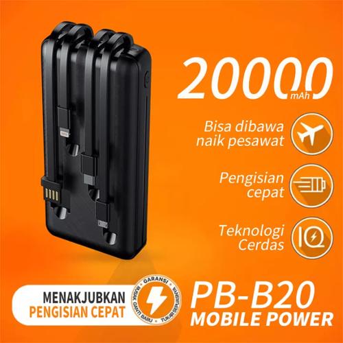 Jual powerBank original 20W 20000mAh built in cable kapasitas real original - Hitam - Kota ...