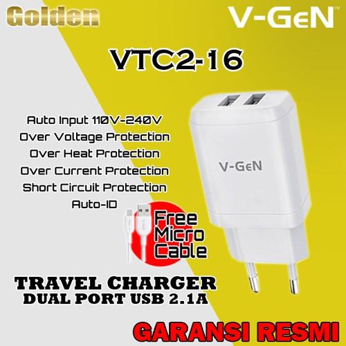Jual VGEN V-GeN VTC2-16 Travel Adapter Charge 2.1A 2 Port USB Resmi ...