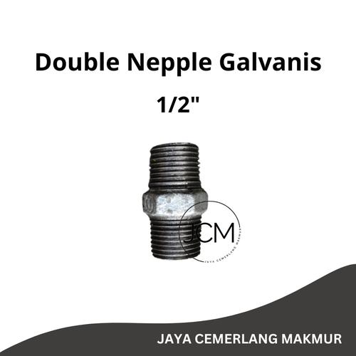 Jual Double Nepple Galvanis 1/2" Inch Drat / Dobel Nepel Besi / Hex ...