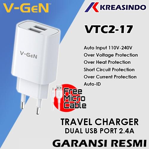 Jual VGEN V-GeN VTC2-17 Travel Adapter Charge 2.4A 2 Port USB Resmi ...