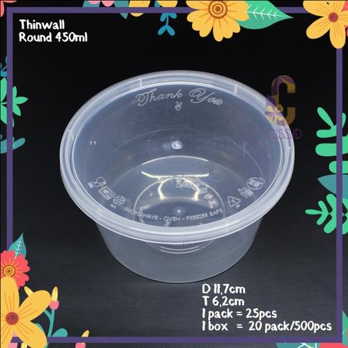 Jual KOTAK MAKAN PLASTIK THINWALL BULAT 450ML ROUND SIKU 1 PACK ISI ...