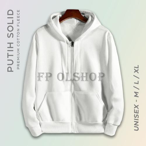 Jual Best seller !!! Jaket Sweater Polos Hoodie Zipper/Resleting Putih ...