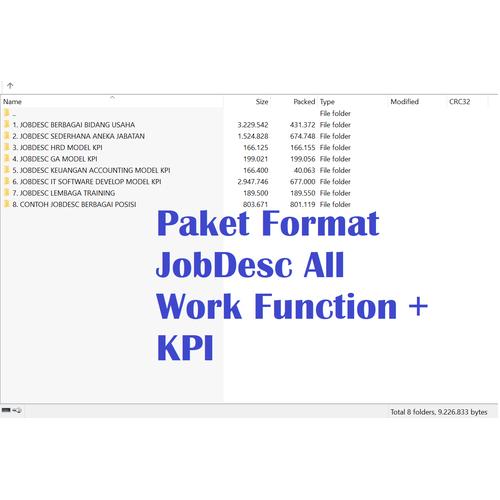 Jual Paket Format Job Description All Work Function + KPI (MS. Word ...