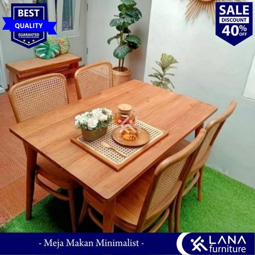 Jual Meja makan minimalis modern kayu jati kursi rotan jepara - Meja + 4 Kursi - Kab. Jepara ...
