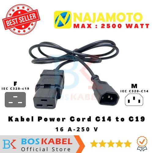 Jual Kabel C14 to C19, Kabel Power Cord C19 to C14 16A-250V SNI - 1 ...