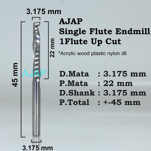 Jual Mata Endmill CNC Router 1Flute single flute mata potong akrilik ...