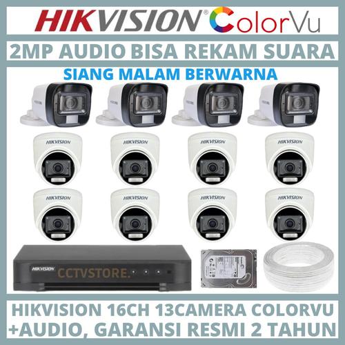 Promo PAKET CCTV HIKVISION COLORVU 2MP 16 CHANNEL 12 CAMERA COLORFUL ...