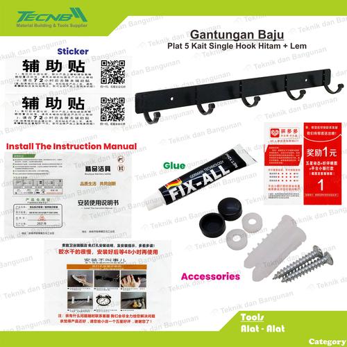 Jual Kapstok Gantungan Baju 5 Kait Single Hook Hitam + Lem - Kota Medan ...