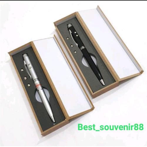Jual Pulpen / Pena Pointer Laser Merah 3 in 1 Box Kayu/ 3 fungsi Polos ...