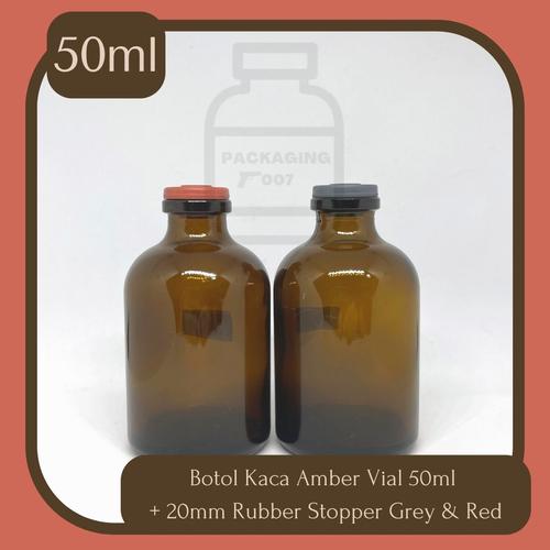 Jual Botol kaca Amber Vial 50ml + 20mm Grey / Red Rubber Stopper ...