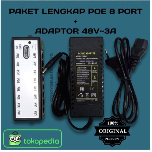 Jual poe injector 8 port & adaptor 48v 3a/paketan adapter 48v 3a+poe 8 ...