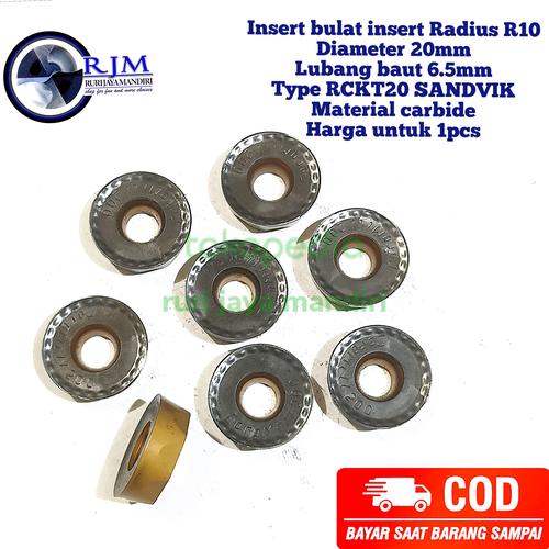 Jual Insert bulat insert Radius R10 Diameter 20mm Lubang baut 6.5mm ...