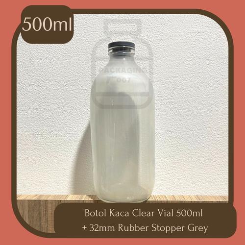 Promo Botol Kaca Vial Clear 500ml + 32mm Grey Rubber Stopper - Tutup ...