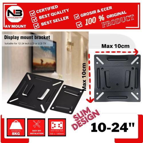 Jual wall mount bracket monitor bracket tv slim design 10 s/d 24 inch ...