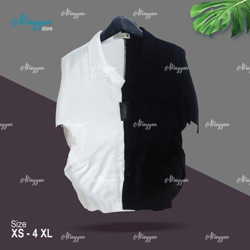 Jual Hem Alrayyan Kemeja Hawai Rayon Kombinasi Hitam Putih Two Tone - M ...