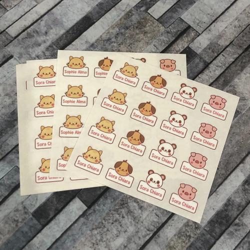 Jual sticker label nama anak gambar kucning / panda / anjing / babi ...