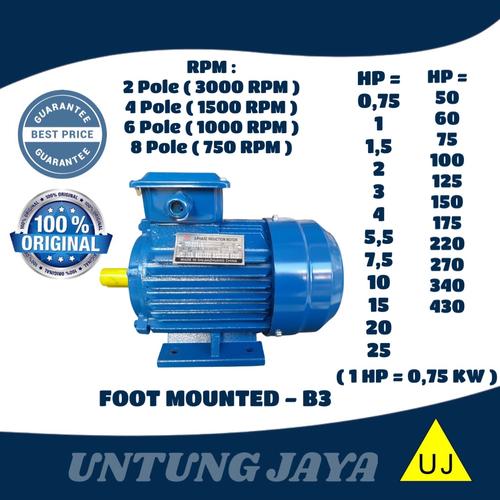 Jual ELEKTRO MOTOR SEM B3 FOOTMOUNTED 3 PHASE 2 HP 1,5 KW 4 POLE 1500 RPM - Kota Surabaya ...