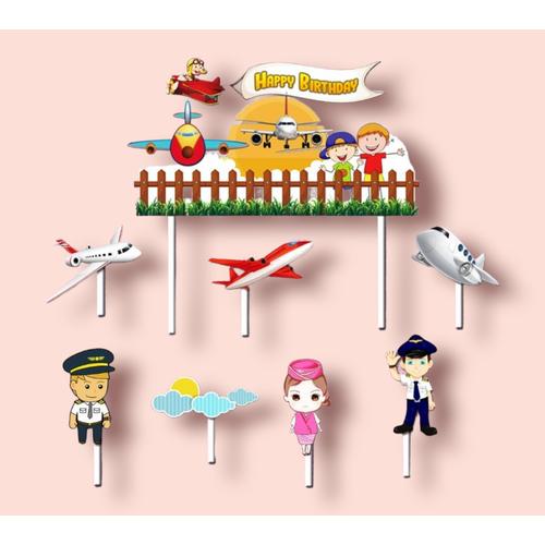 Jual isi 7 hiasan kue ulang tahun cake topper tema Pilot Pesawat ...
