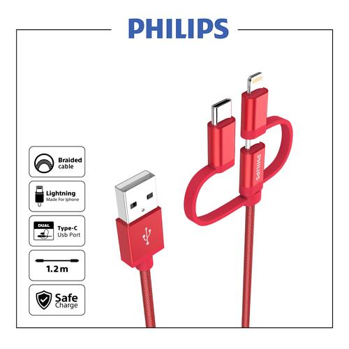 Promo Philips DLC4540V Red Lightning, USB-C, Micro USB Braid / DLC 4540 ...