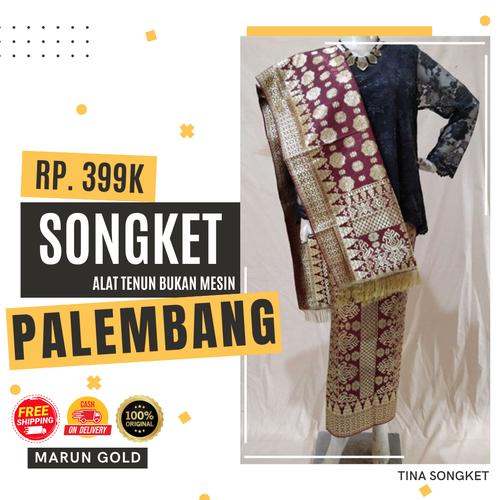 Jual Songket Palembang ATBM Set Songket Cantik Manis Marun Gold - Motif ...