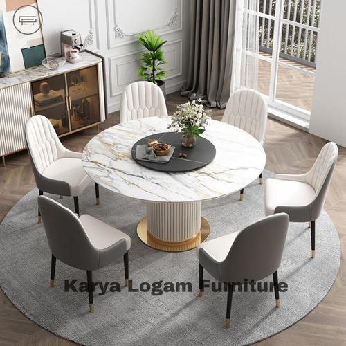 Jual Meja Makan Marmer Bundar Kayu Jati dan Stainless - Dining Table ...