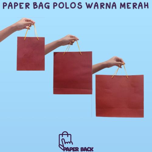 Jual Paper Bag Merah Polos Siap Pakai / PaperBag Warna Merah Perlusin ...