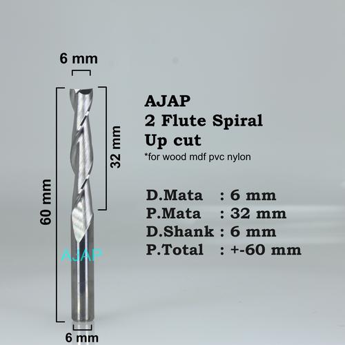 Jual UP CUT ENDMILL 2F Mata ROUTER BIT 2Flute CNC KAYU MDF HDP PLYWOOD ...
