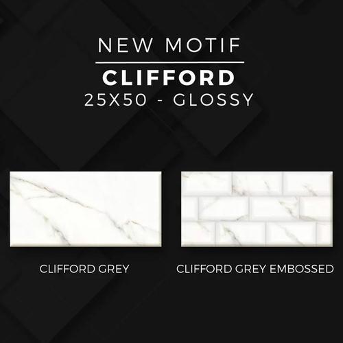 Jual Keramik 25x50 Putih Motif Clifford Grey dan Bevel Clifford Grey ...