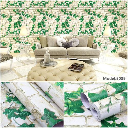 Jual Wallpaper Dinding Motif Batu Bata Putih Daun Mewah elegan Premium ...