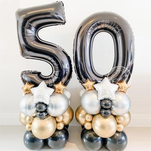 Jual standing angka balon hitam biru silver 23 pcs mix bintang birthday ...