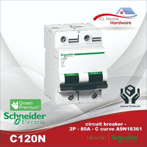 Promo MCB 2P 80A C120N 2 Phase 80 Ampere 10KA Schneider A9N18361 ...