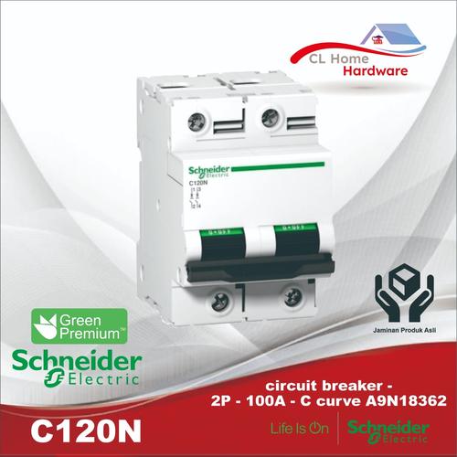 Promo MCB 2P 100A C120N 2 Phase 100 Ampere 10KA Schneider A9N18362 ...